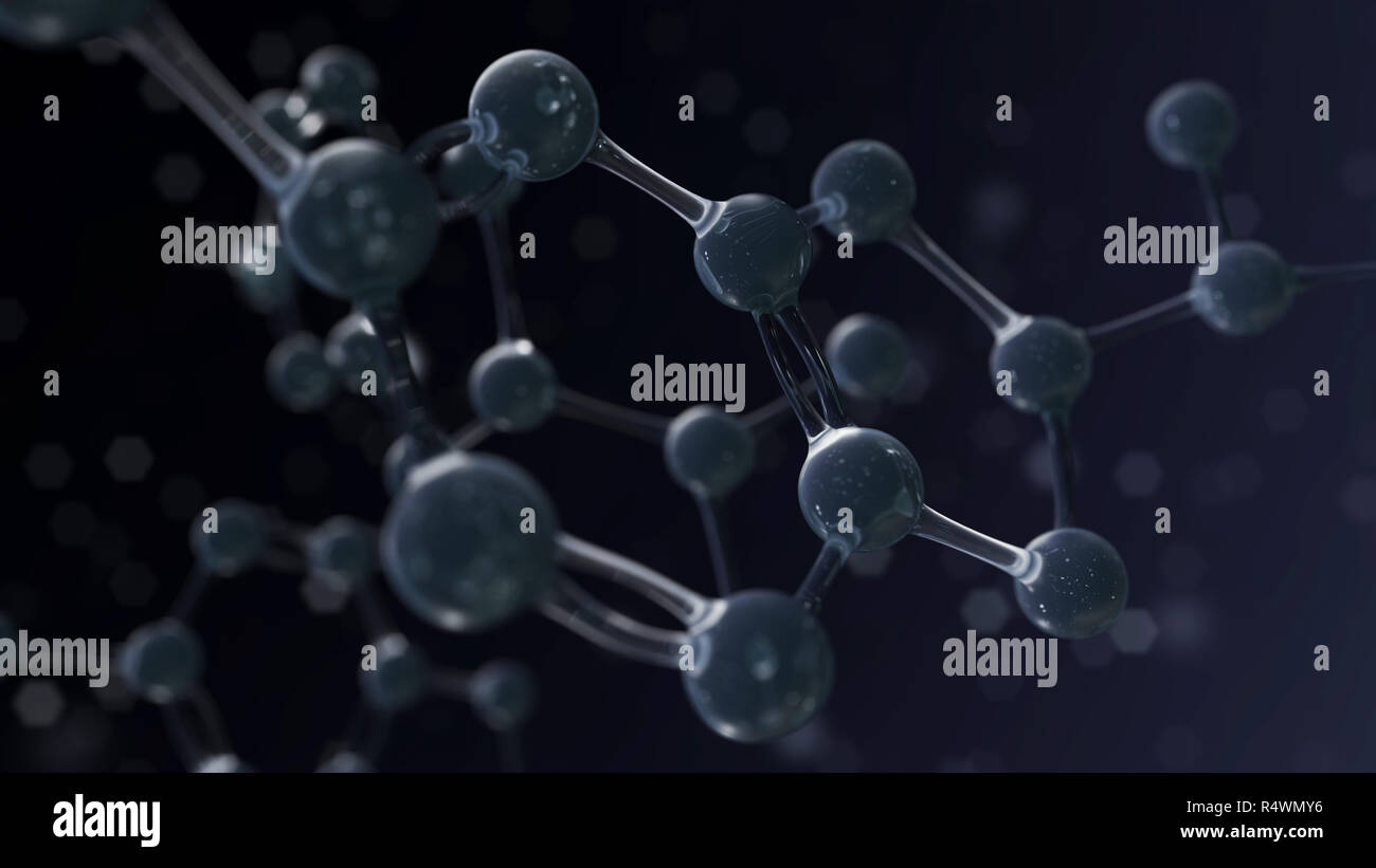 Science dark background with atom structure. 3d render illustration ...