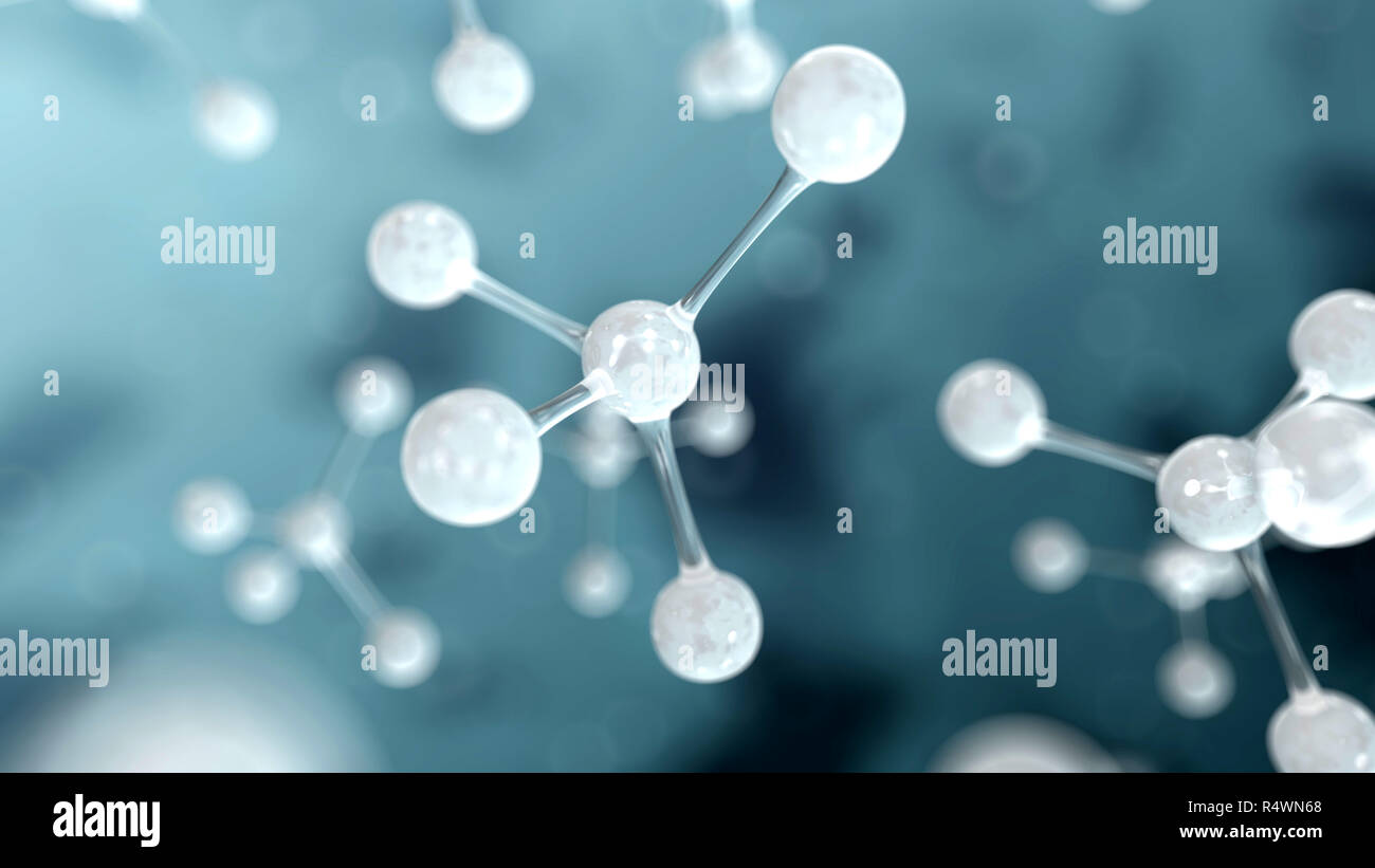 3d illustration of white atom or molecular structure on blue background ...