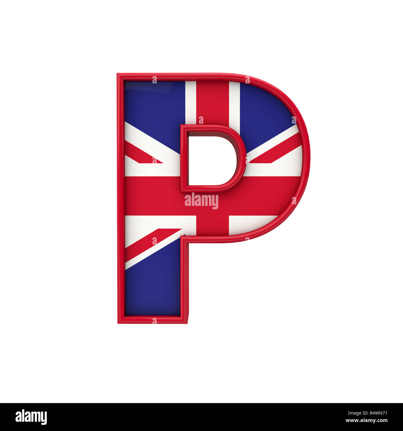Letter P Union Jack font, Great Britain flag lettering. 3D Rendering ...