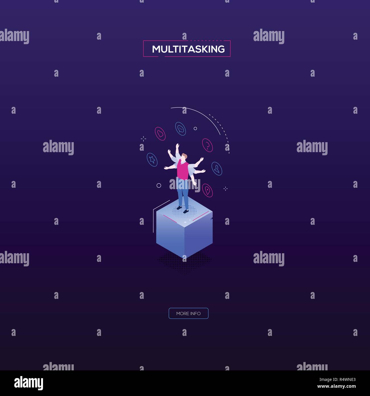 Multitasking concept - modern isometric vector web banner Stock Vector ...