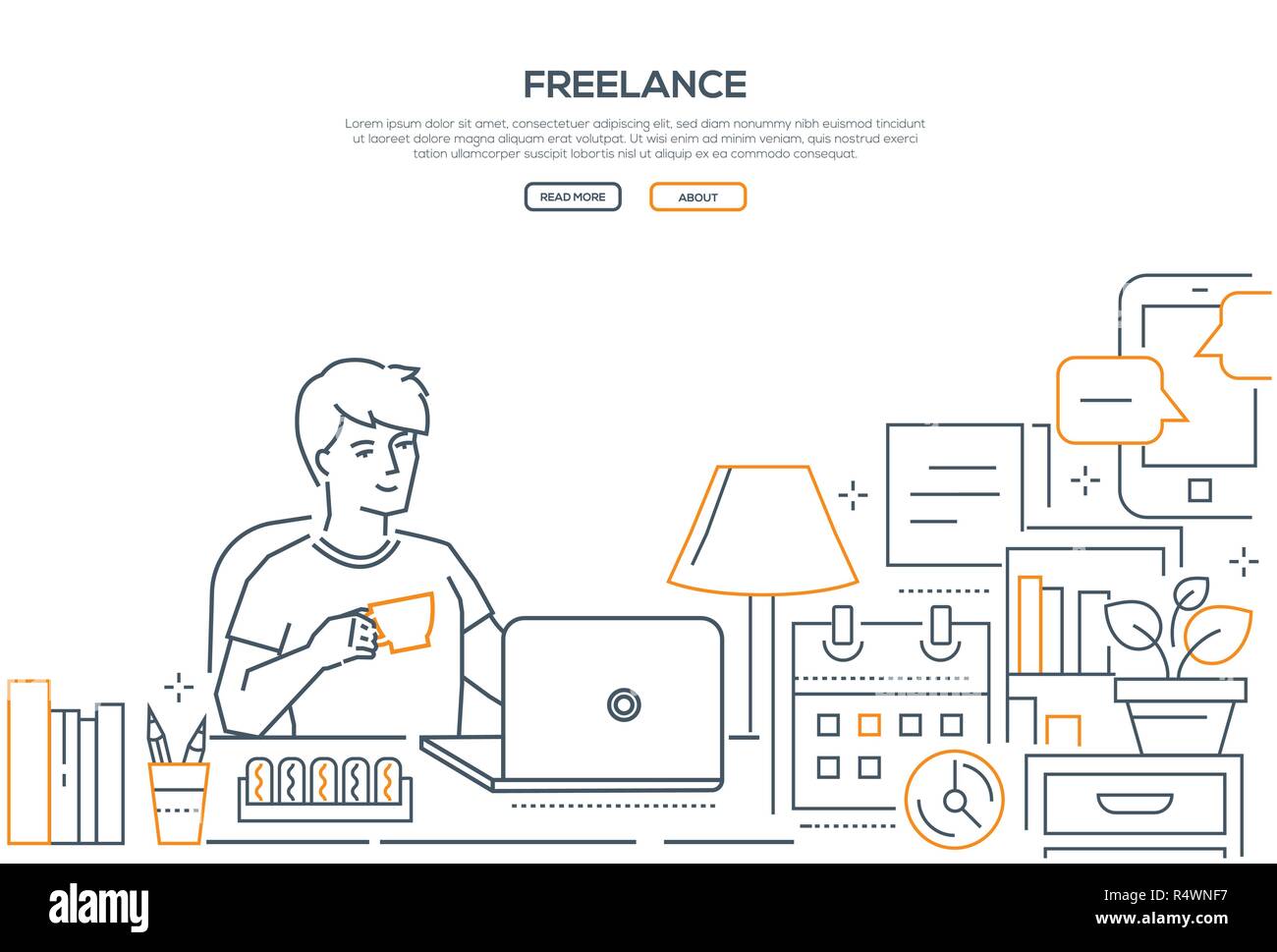 Freelance - modern line design style web banner Stock Vector Image ...