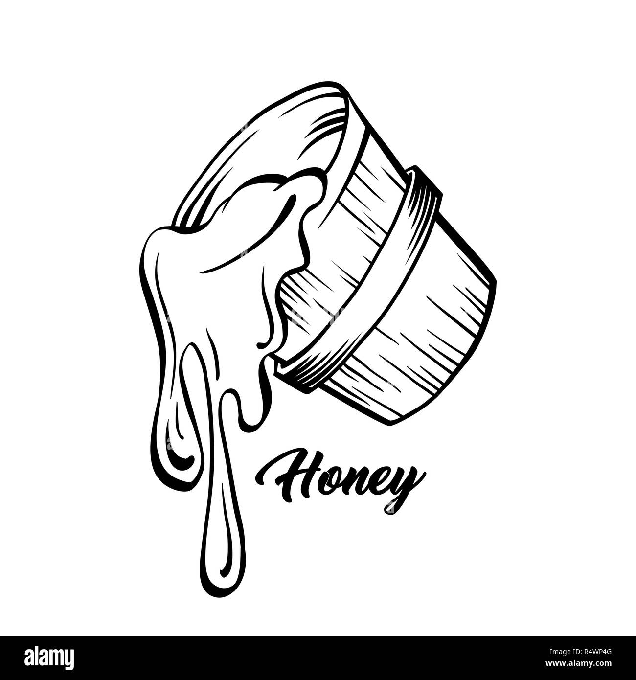Honey Sketches Bucket with Honey Drop Flow. Hand Drawn Superfood ...