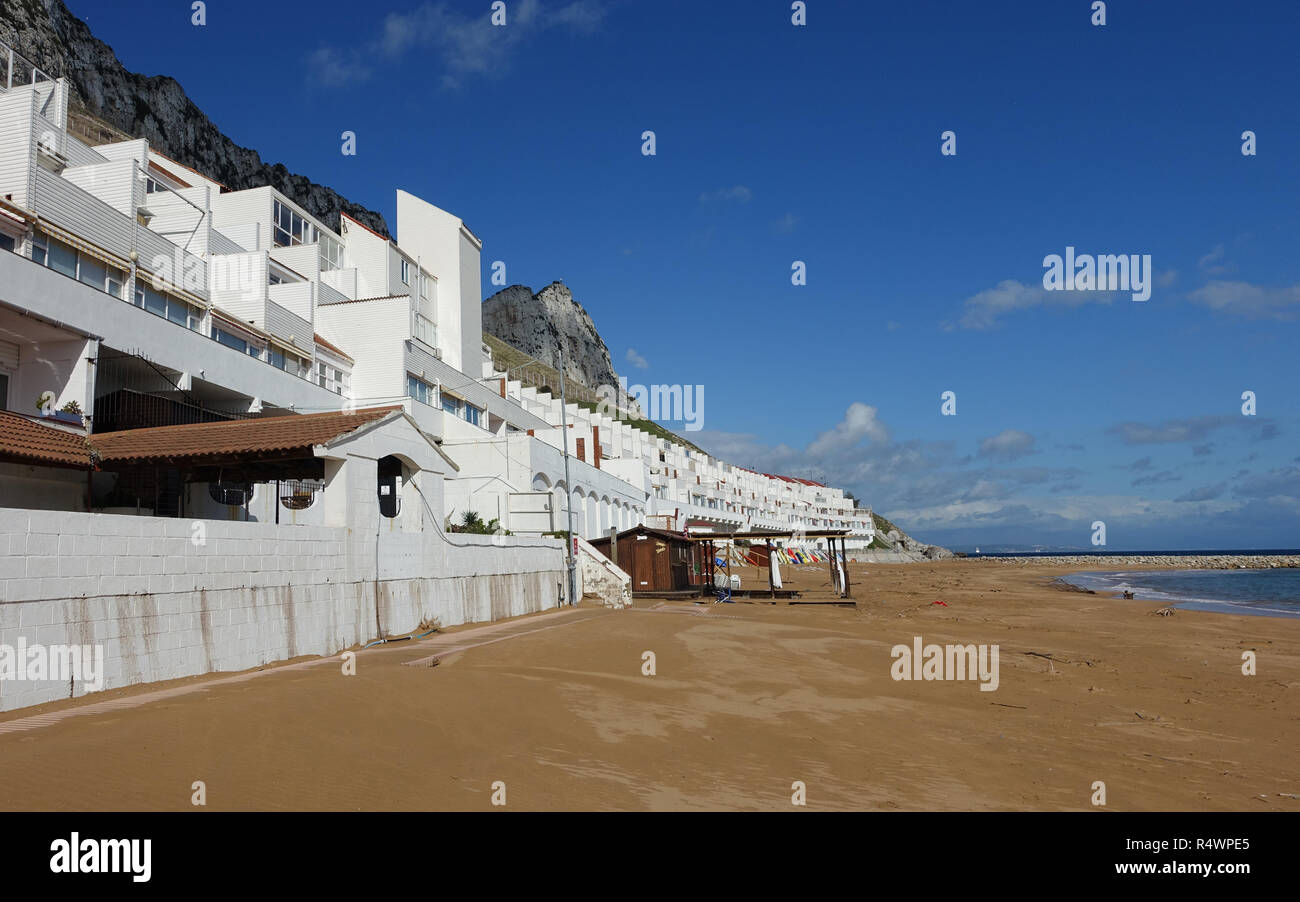 Sandy bay beach in Gibraltar Stock Photo - Alamy