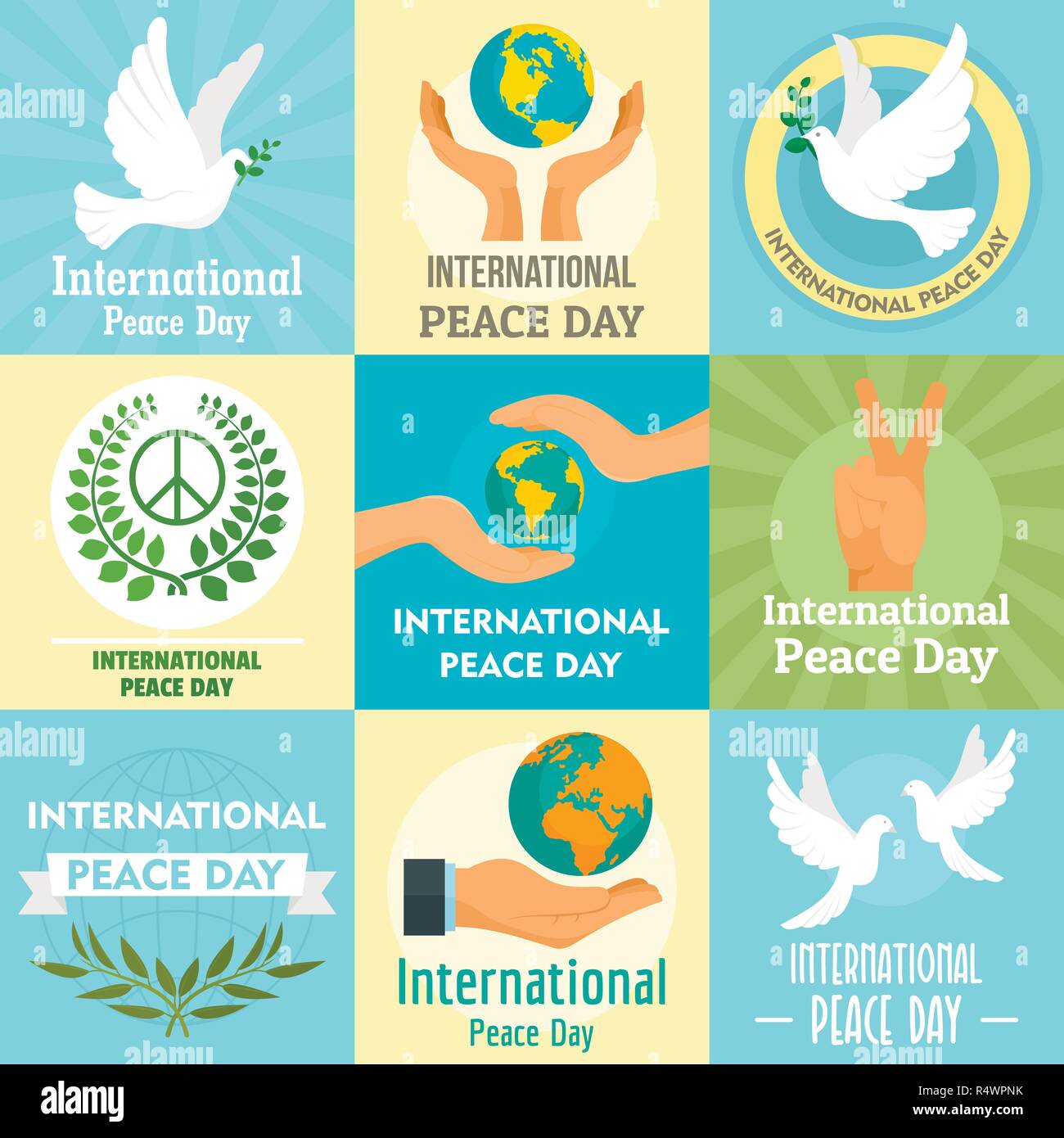 International Day of Peace global love banner concept set. Flat ...