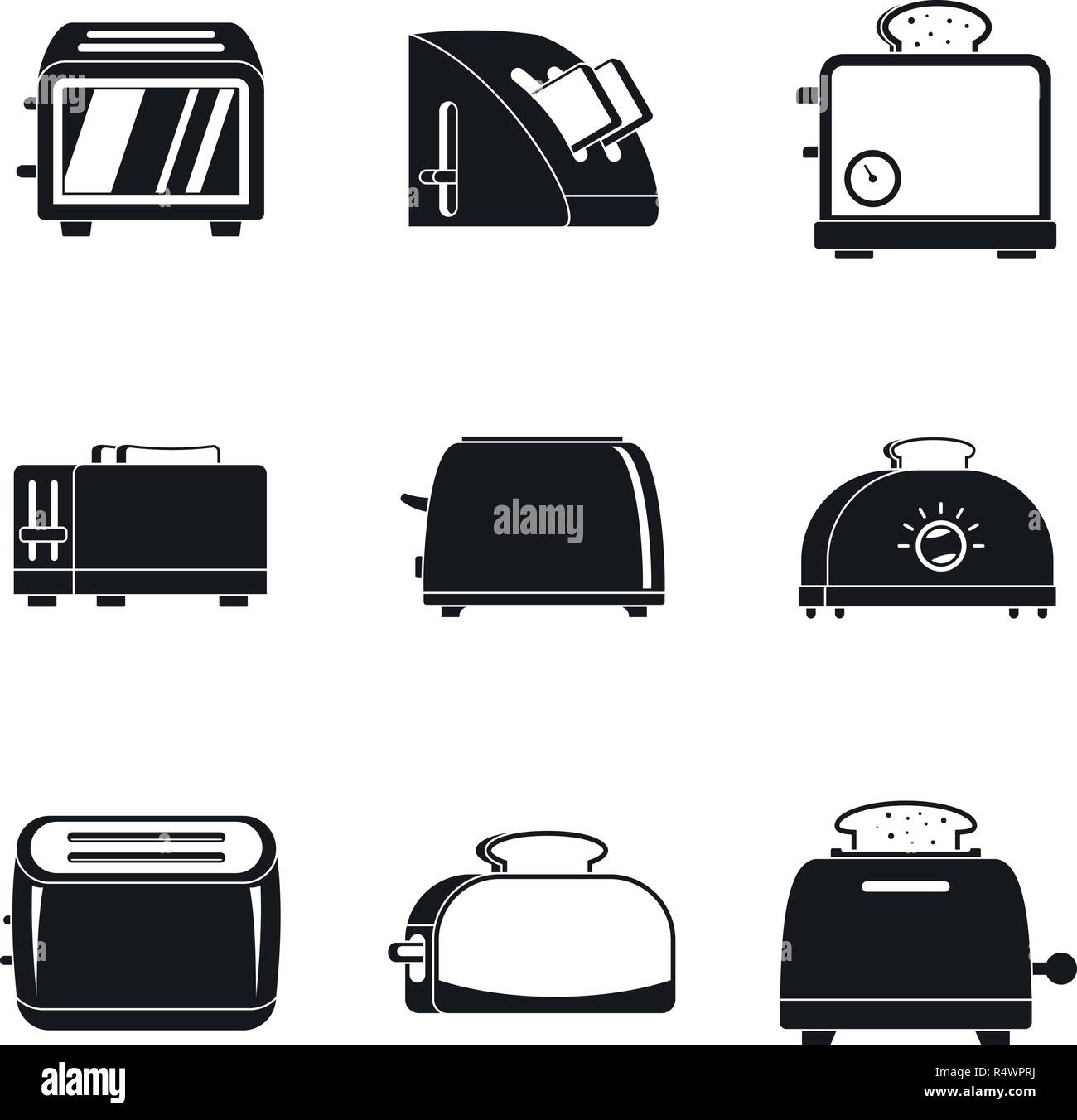 Toaster kitchen bread gourmet oven icons set. Simple illustration of 9 ...