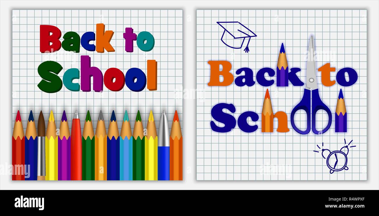 Back to school kids tools supplies banner concept set. Realistic ...