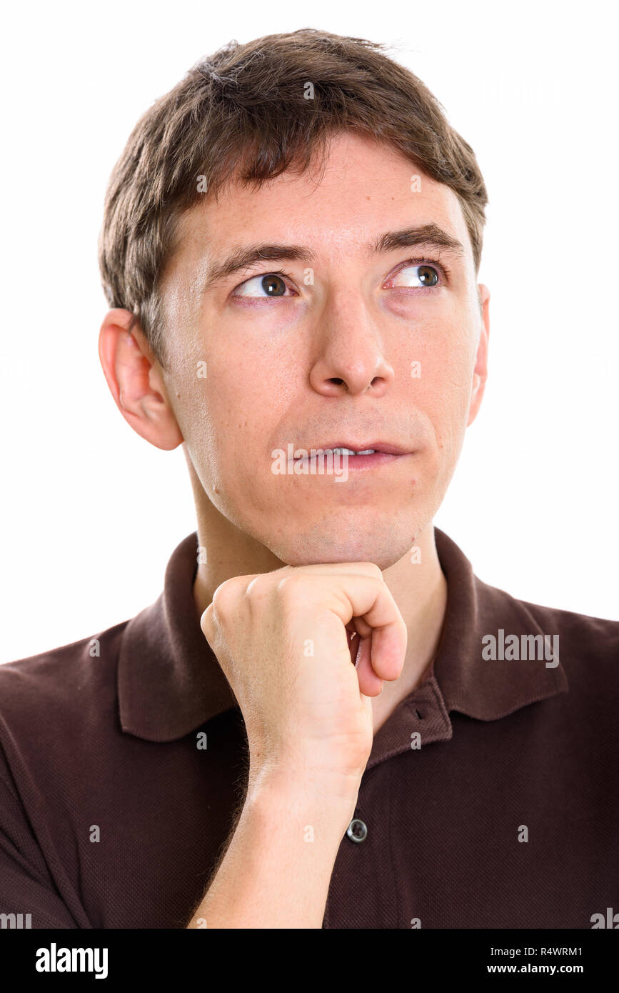 Face of man thinking while looking up Stock Photo - Alamy