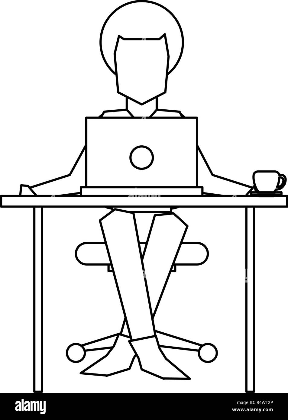 Young man with laptop black and white Stock Vector Image & Art - Alamy