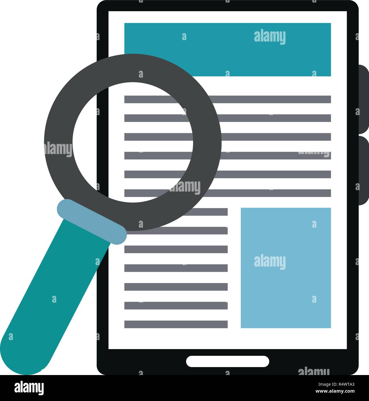 Tablet and magnifying glass black and white Stock Vector Image & Art ...