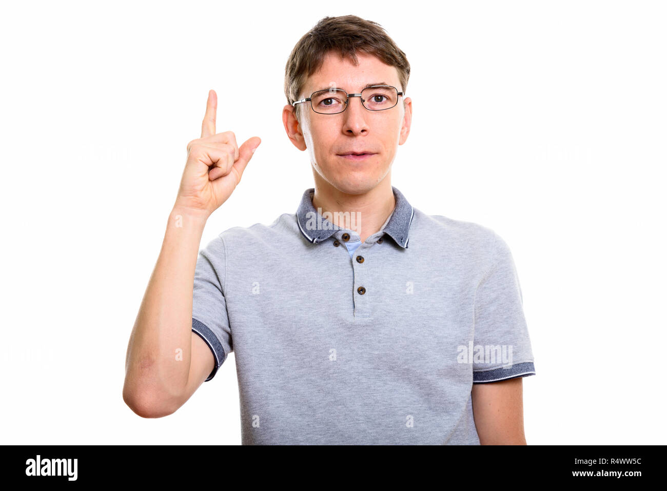 Finger pointing up man hi-res stock photography and images - Alamy
