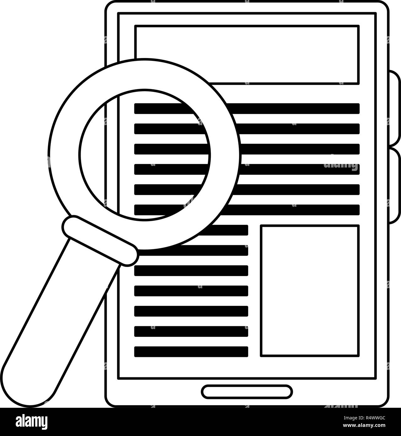 Tablet and magnifying glass black and white Stock Vector Image & Art ...