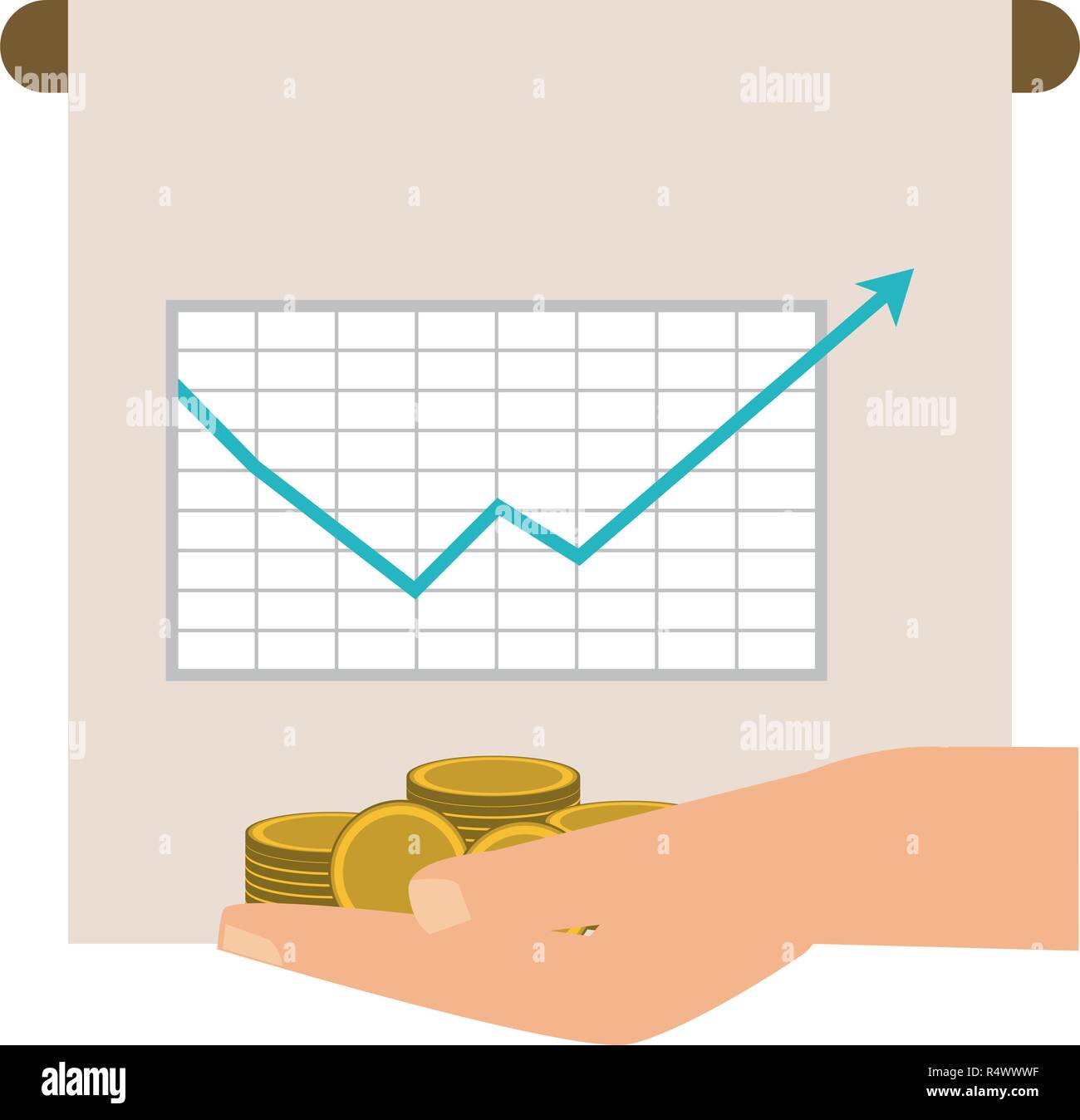 Business profit graph on whiteboard and hand with coins Stock Vector ...