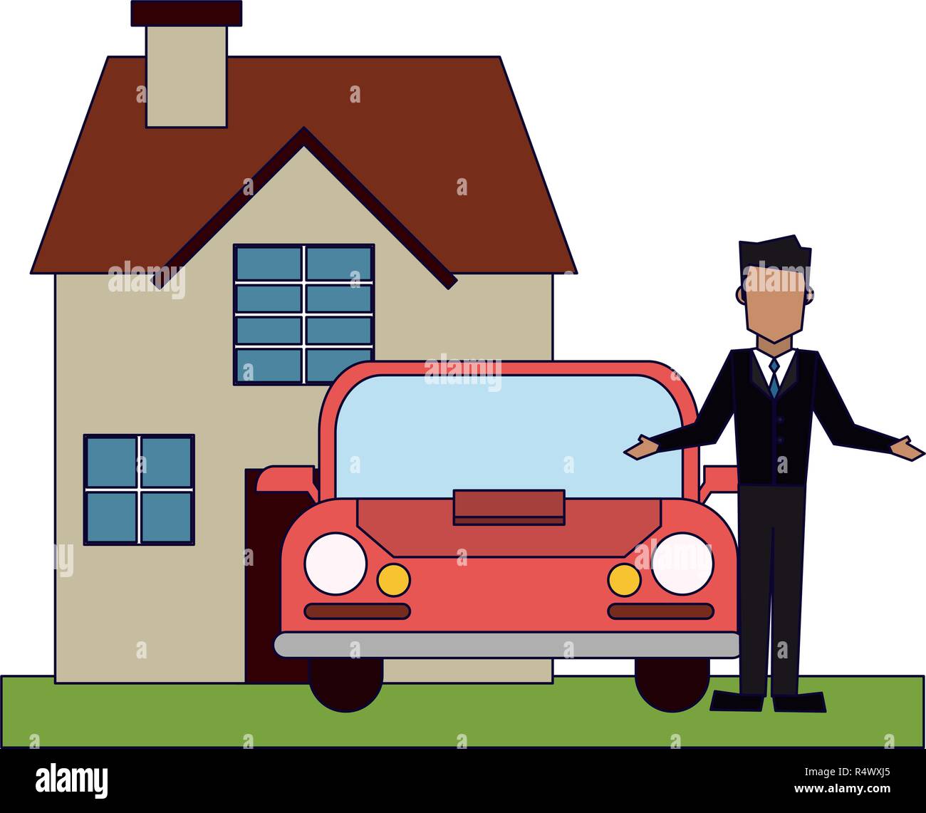 Businessman with house and car Stock Vector Image & Art - Alamy
