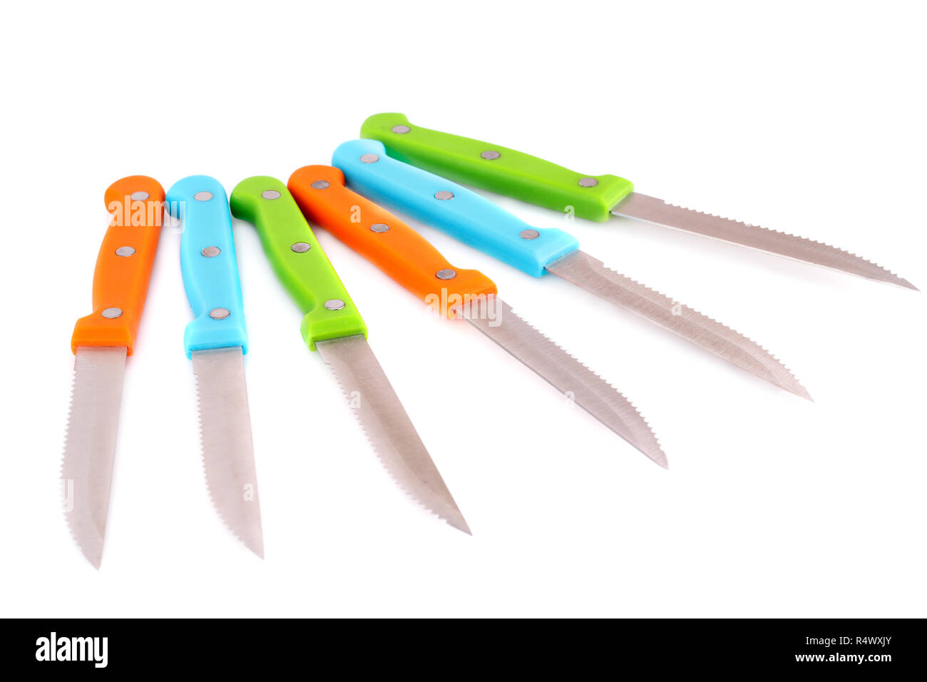 Set of colorful knives isolated on white background Stock Photo - Alamy