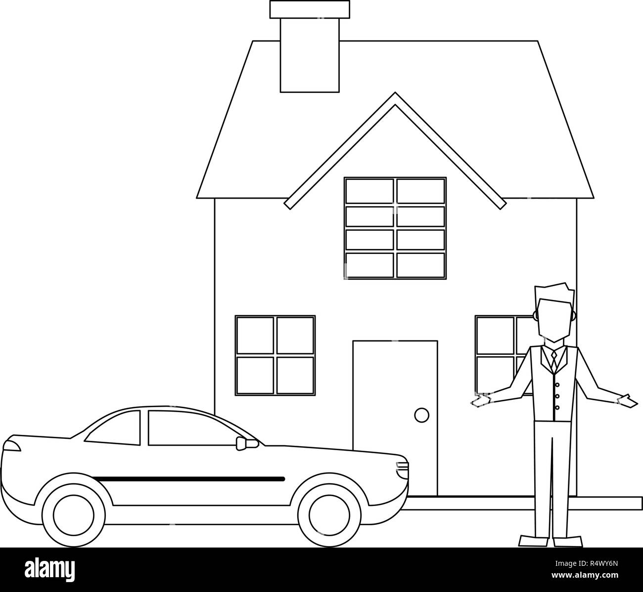 Businessman with house and car black and white Stock Vector Image & Art ...