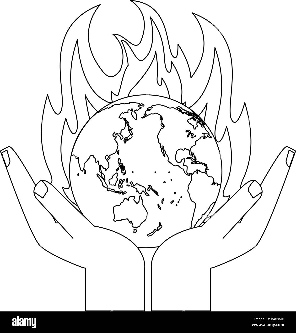 Earth world burning black and white Stock Vector Image & Art - Alamy