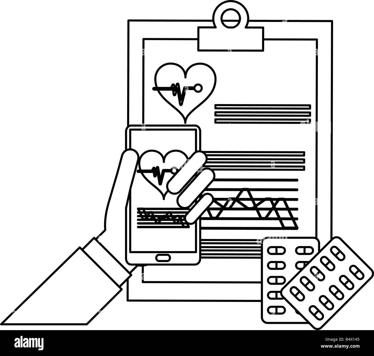 Medical elements and symbols black and white Stock Vector Image & Art ...