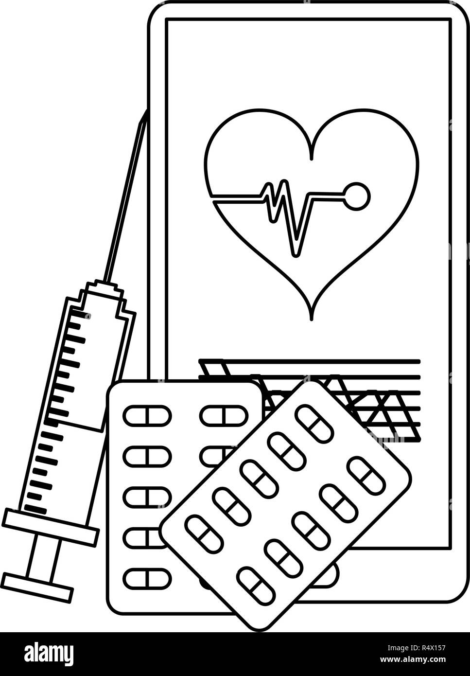 Medical elements and symbols black and white Stock Vector Image & Art ...
