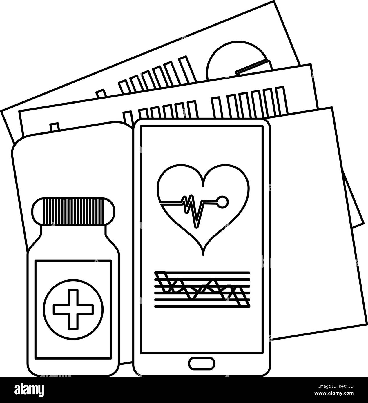 Medical elements and symbols black and white Stock Vector Image & Art ...