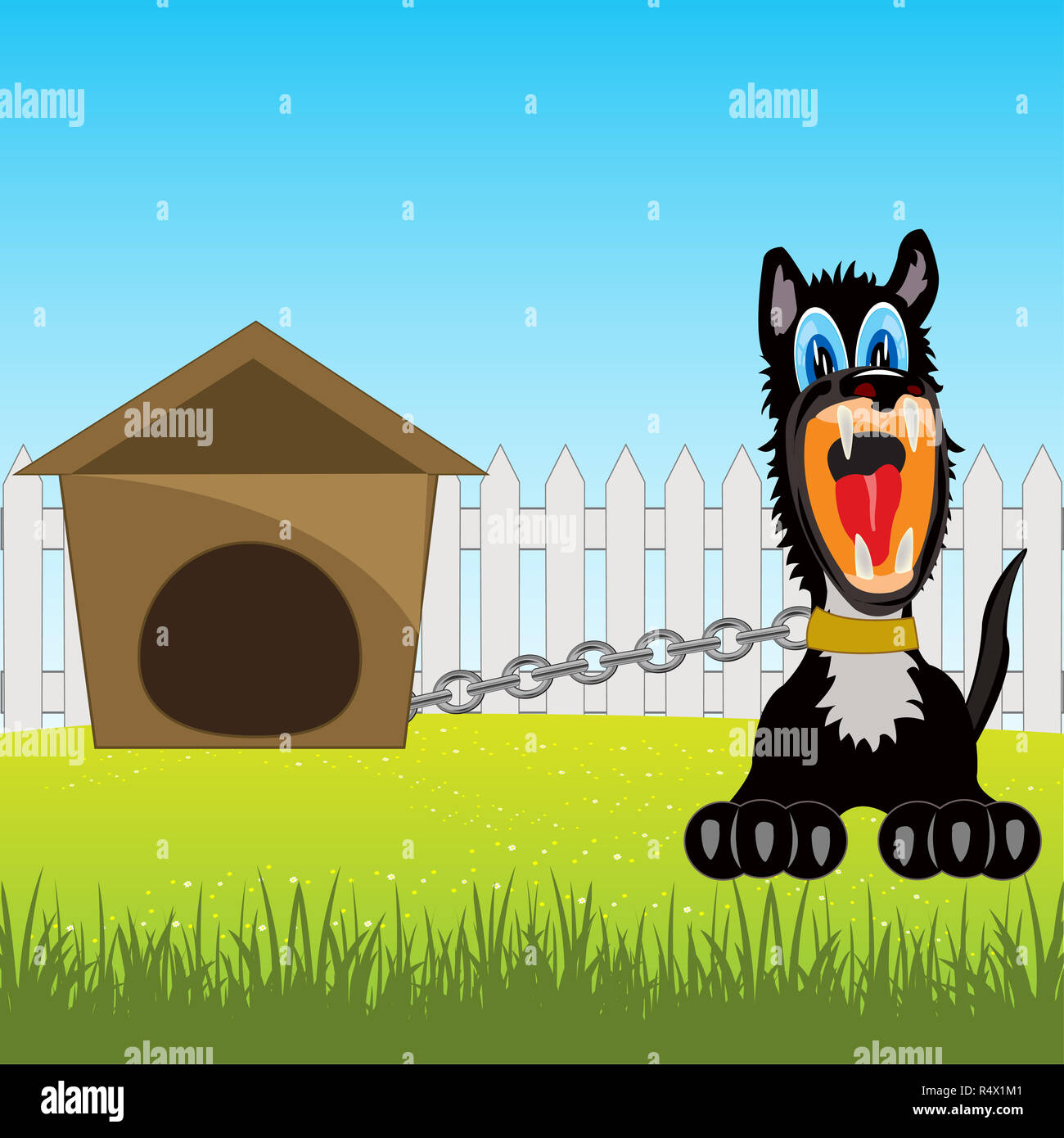 Irritating dog on chain Stock Photo - Alamy