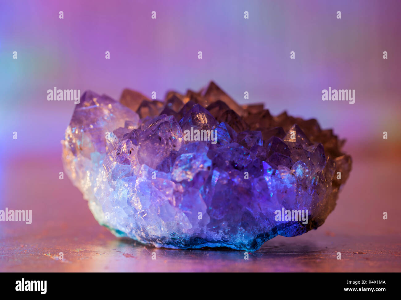 Purple Amethyst Crystal Specimen Shot Using Beautiful Lighting Stock