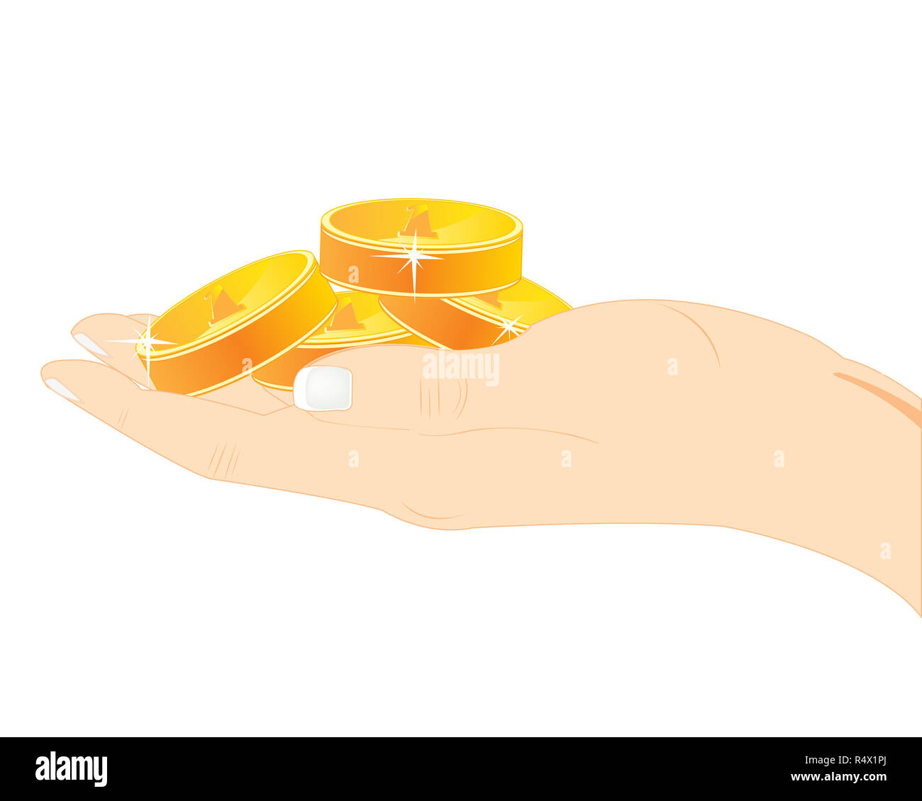 Coins in hand Stock Photo - Alamy