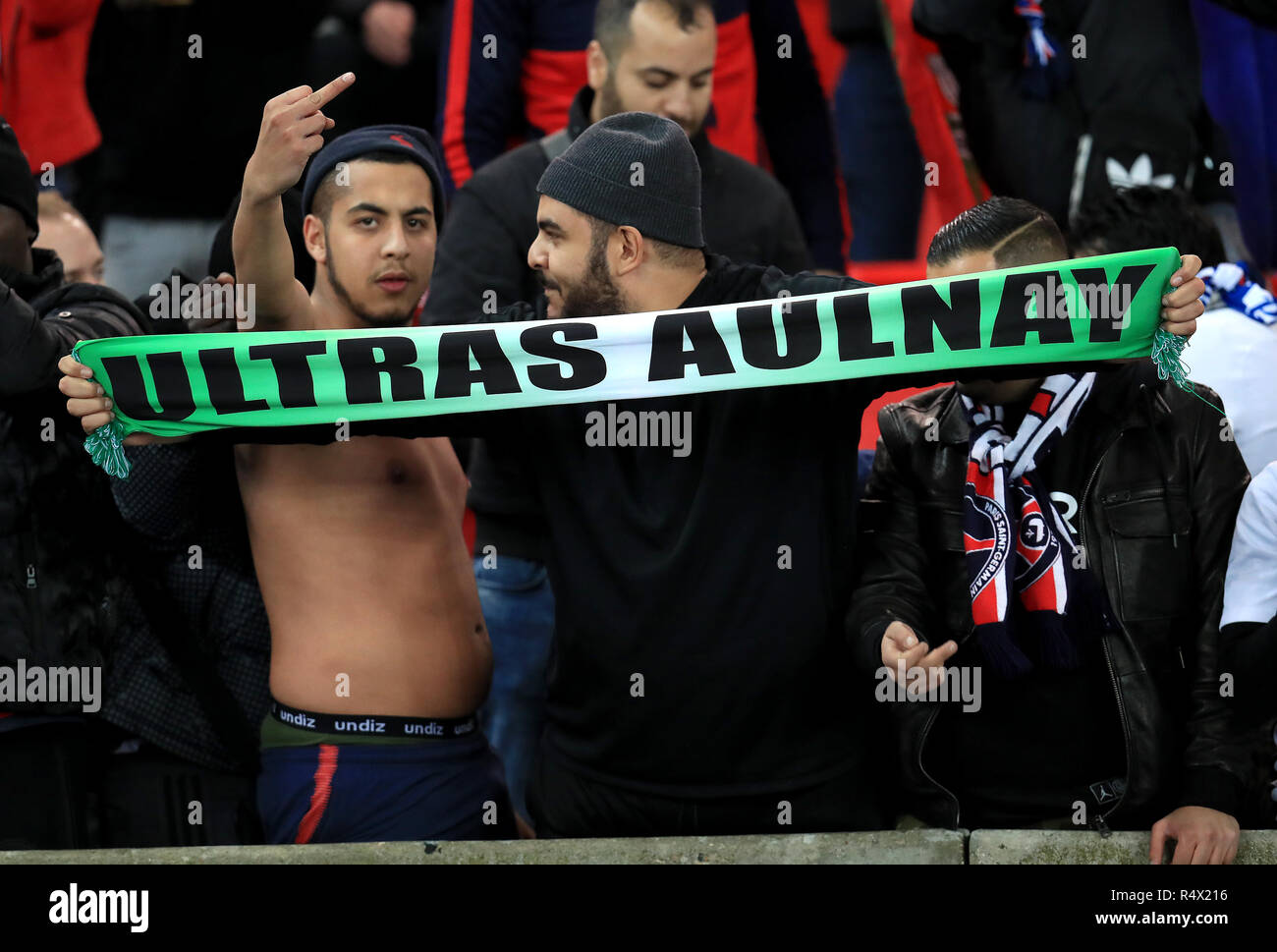 Paris Saint-Germain ultras in the stands before the UEFA Champions ...