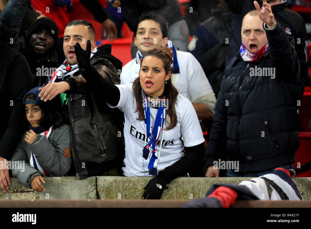 Paris Saint-Germain ultras in the stands before the UEFA Champions ...