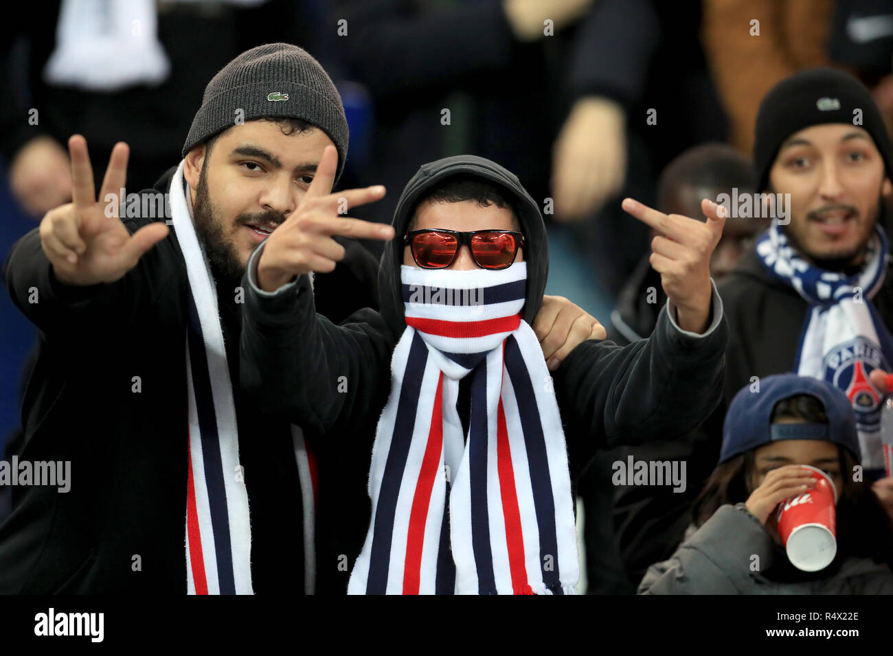 Paris Saint-Germain ultras in the stands before the UEFA Champions ...