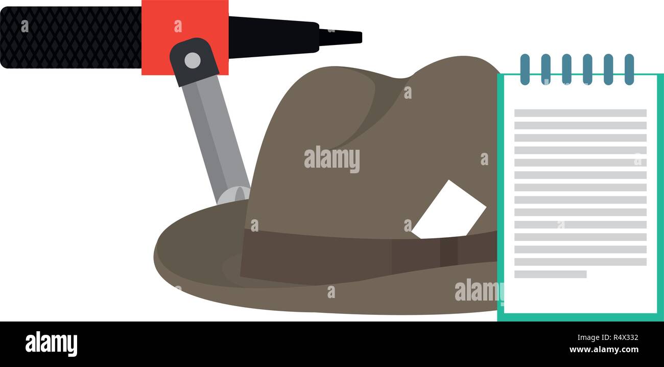 news journalist hat with microphone and notebook cartoon vector ...