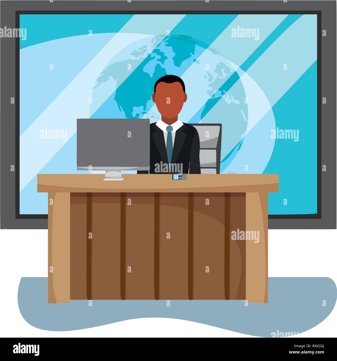 news journalist man presenting news on television studio cartoon vector ...