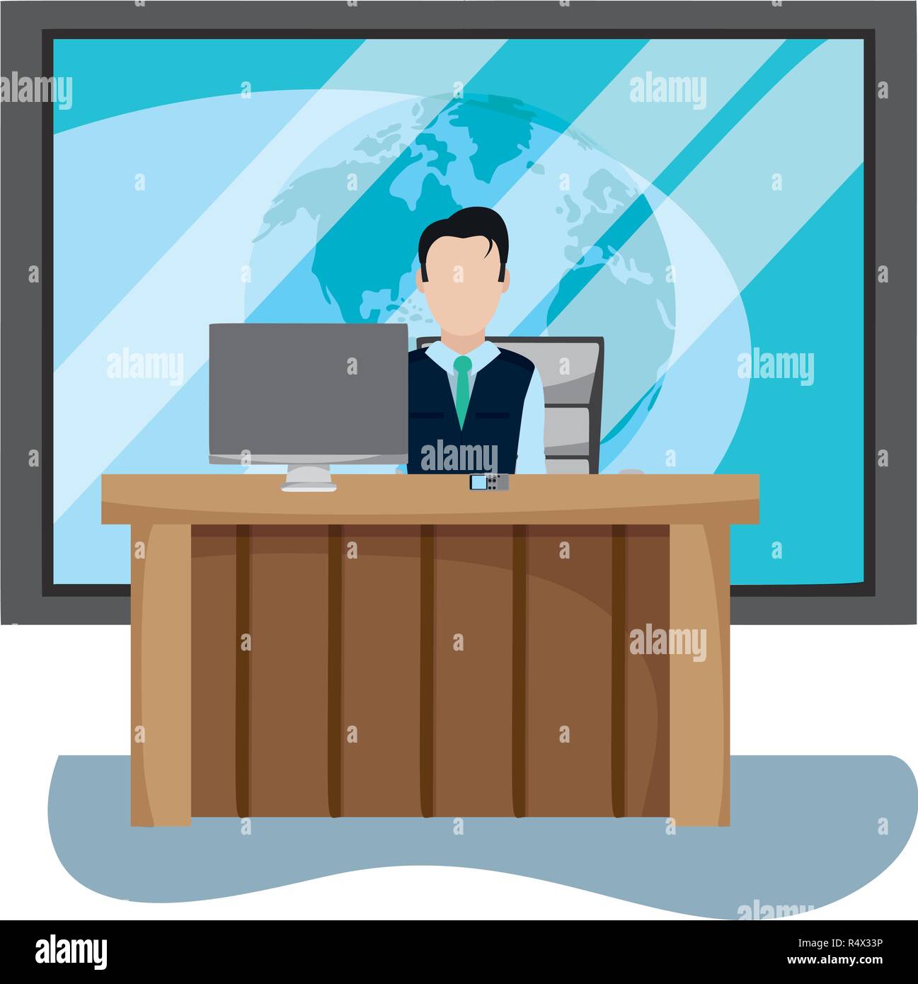 news journalist man presenting news on television studio cartoon vector ...