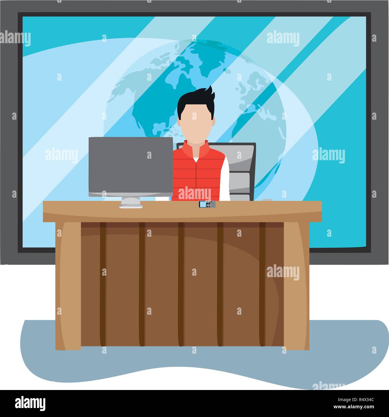 news journalist man presenting news on television studio cartoon vector ...