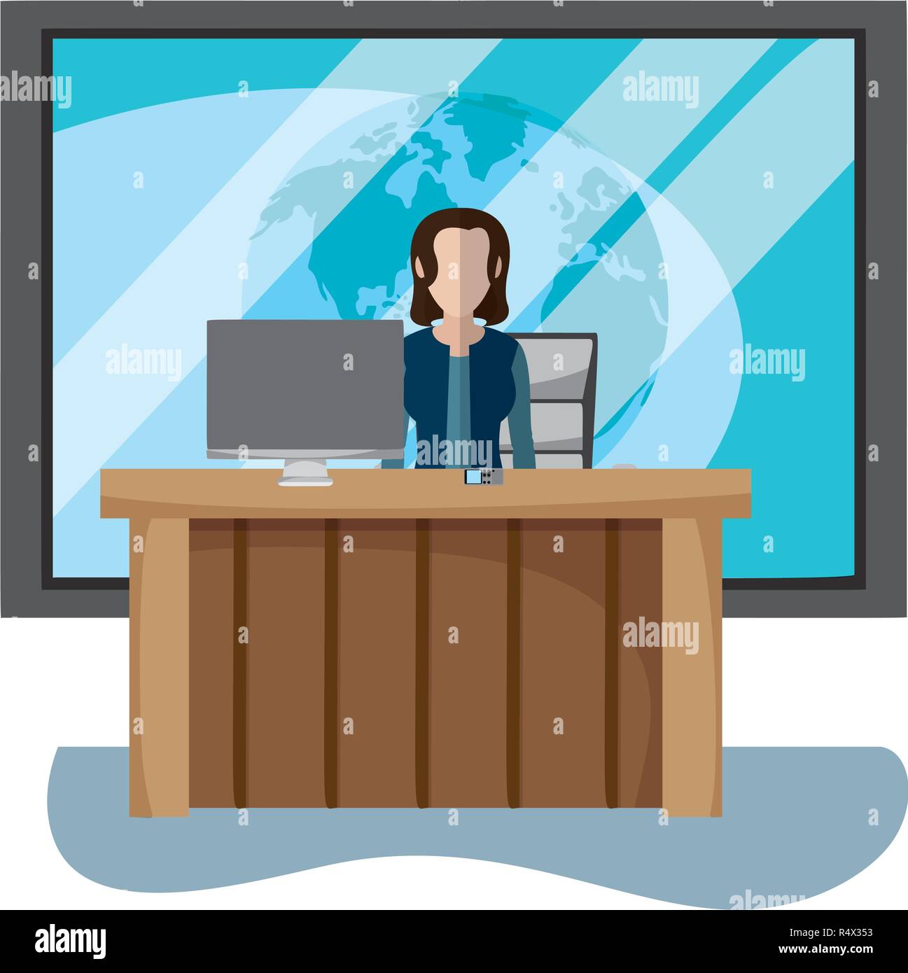 news journalist woman presenting news on television studio cartoon ...