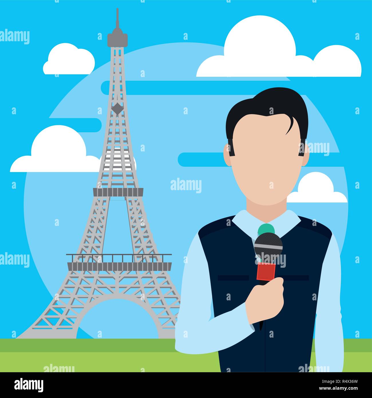 news journalist man presenting from eiffel tower cartoon vector ...