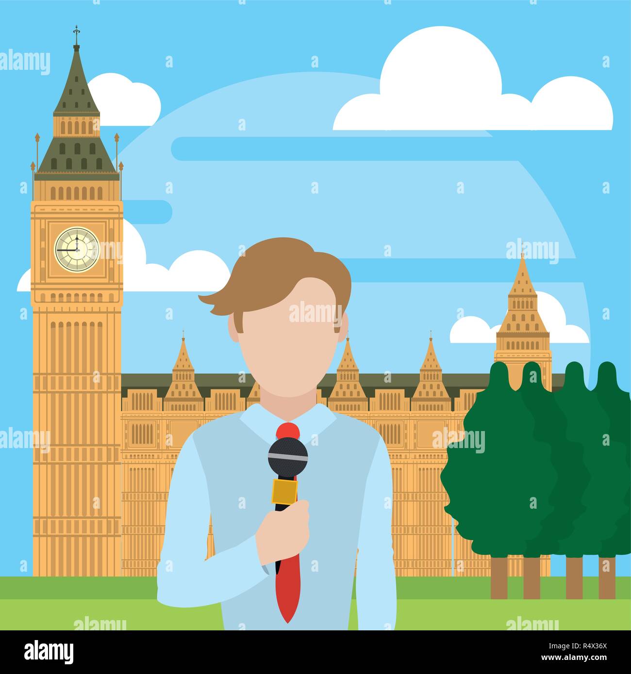 news journalist man presenting from england big ben cartoon vector ...