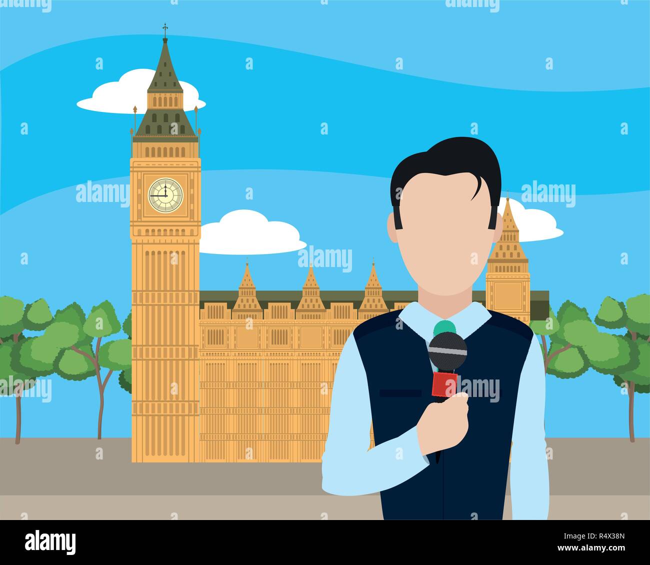 news journalist man presenting from england big ben cartoon vector ...