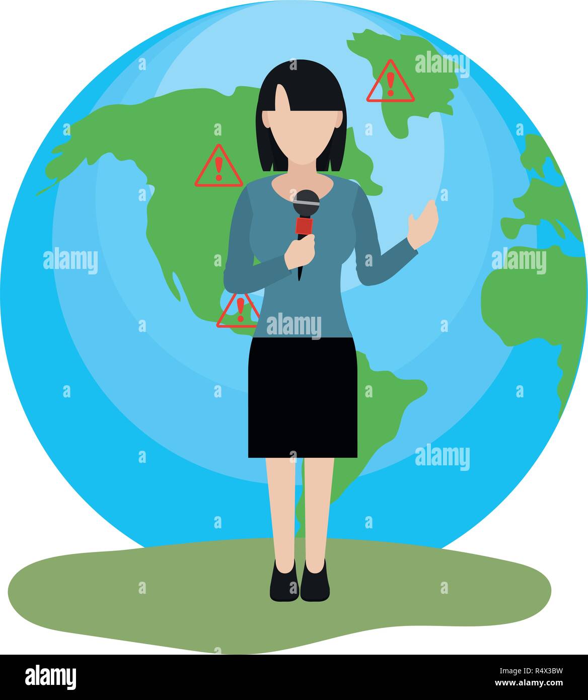 news journalist woman presenting in front word map tourits places ...