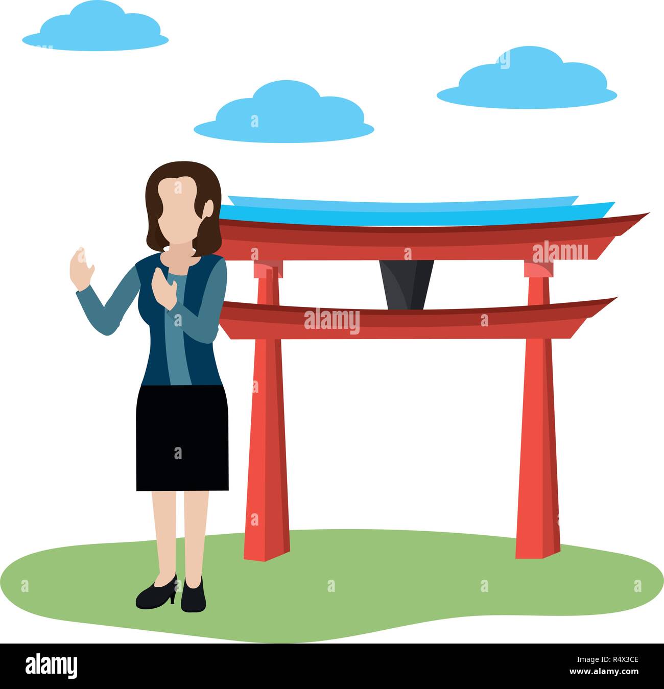 news journalist woman presenting from china tourist place cartoon ...