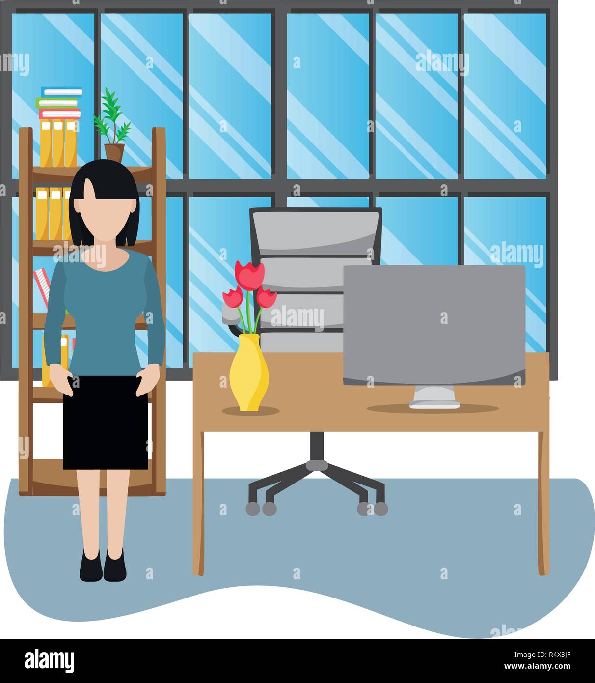 news journalist woman inside office cartoon vector illustration graphic ...