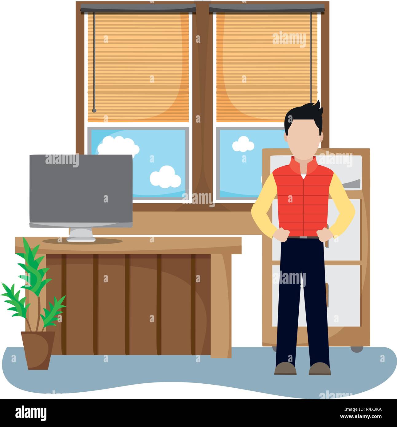 news journalist man inside office cartoon vector illustration graphic ...