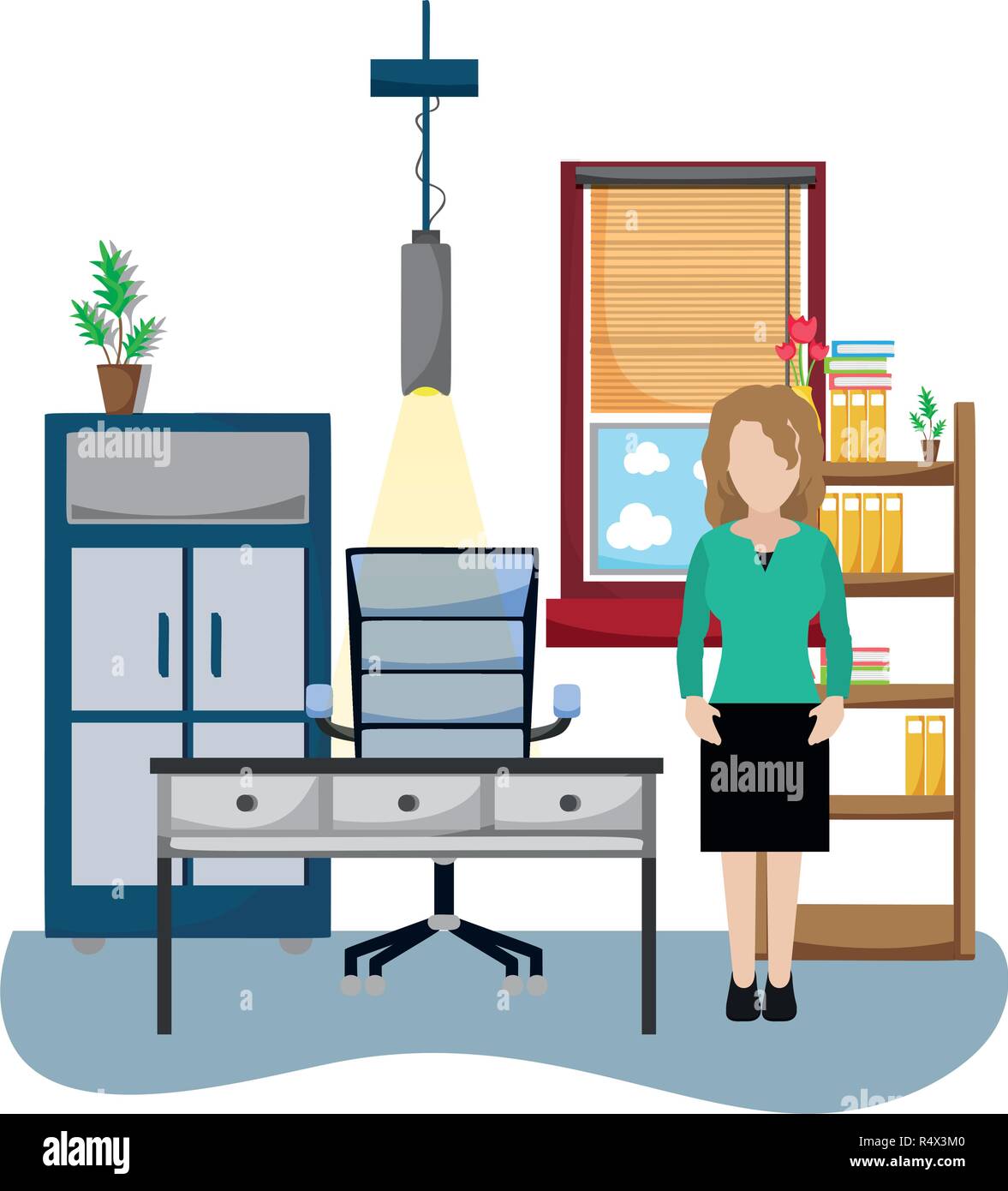 news journalist woman inside office cartoon vector illustration graphic ...