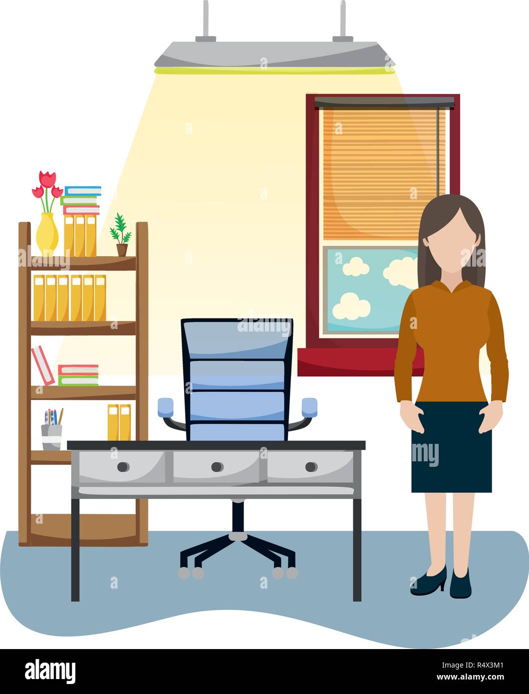news journalist woman inside office cartoon vector illustration graphic ...