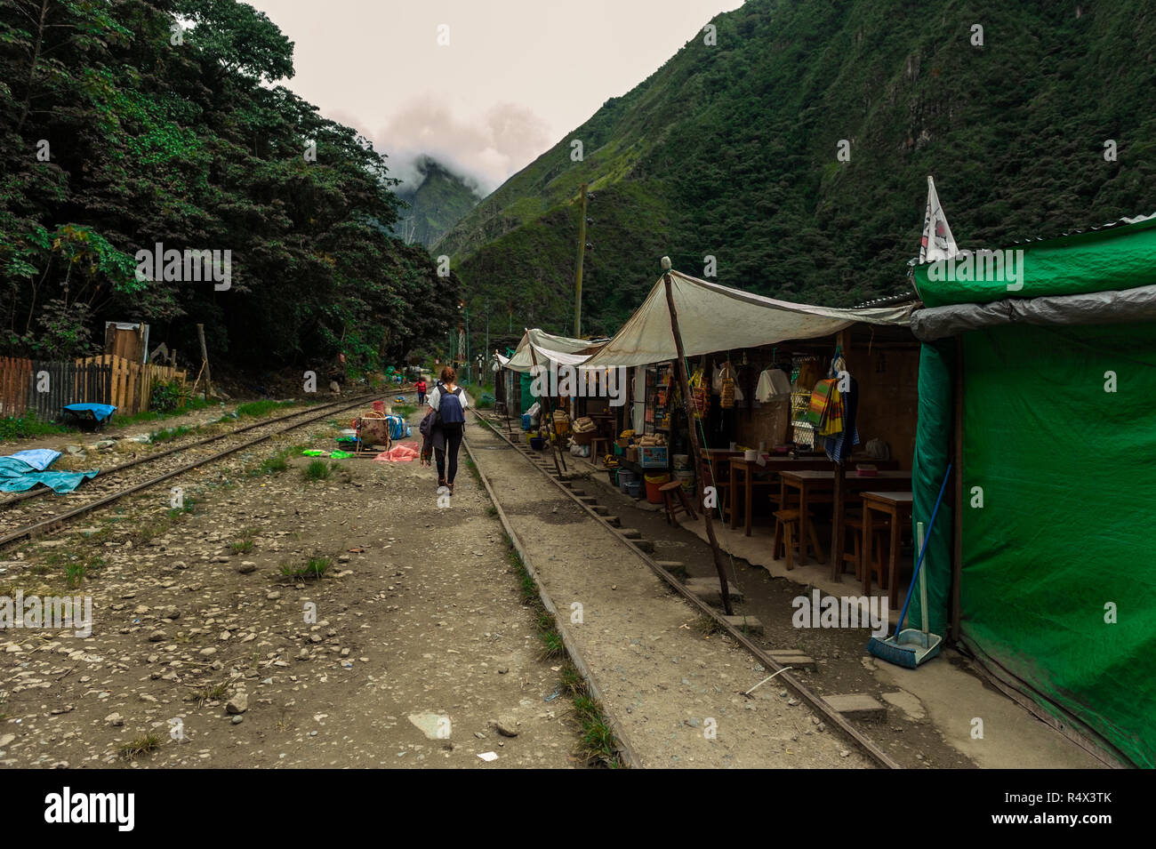 The railroad track crossing jungle and connecting Machu Picchu village ...