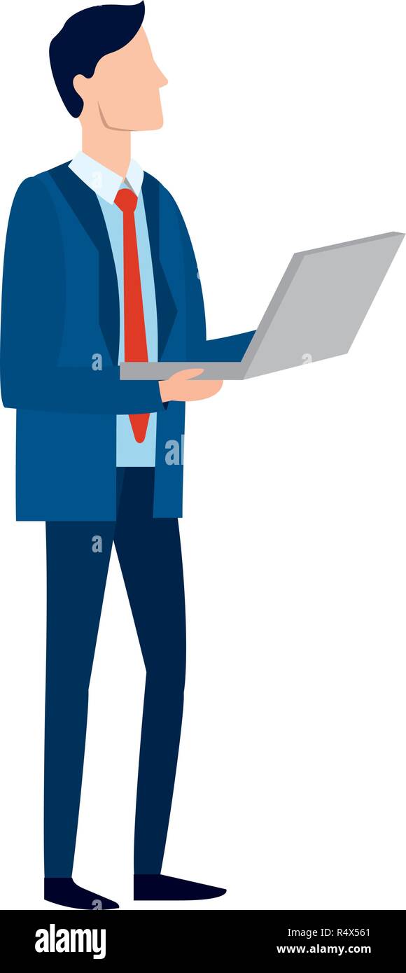 successful businessman avatar with laptop cartoon vector illustration ...