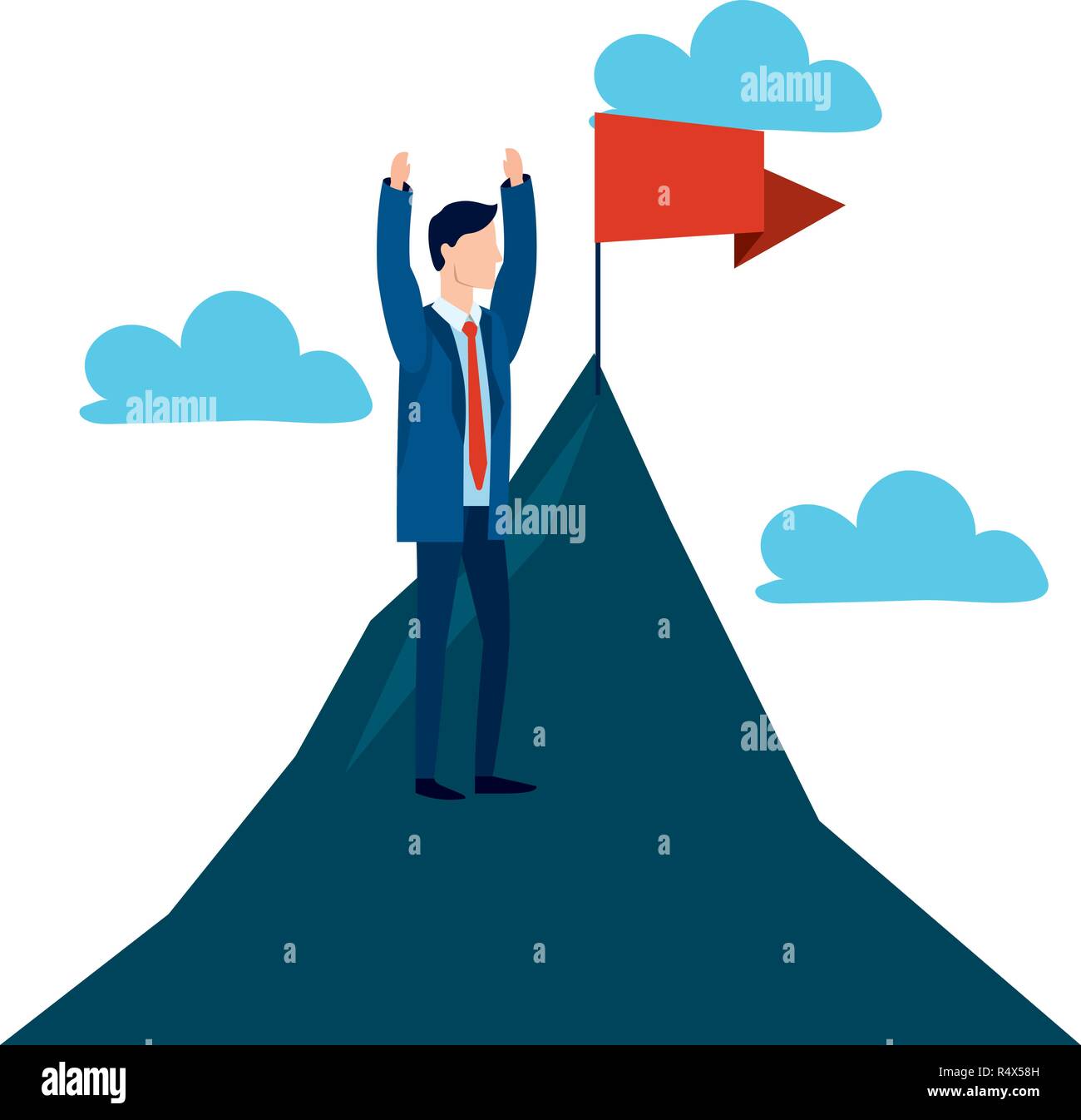 successful businessman avatar climbing mountain with flag cartoon ...