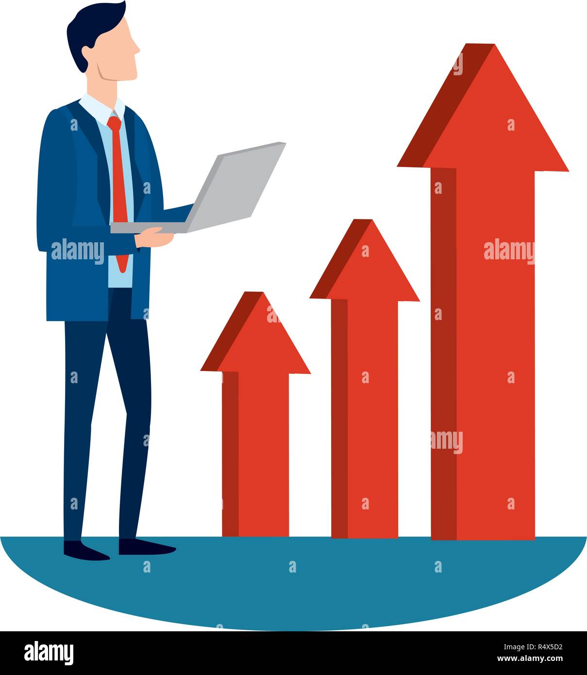 successful businessman avatar climbing arrows with laptop cartoon ...