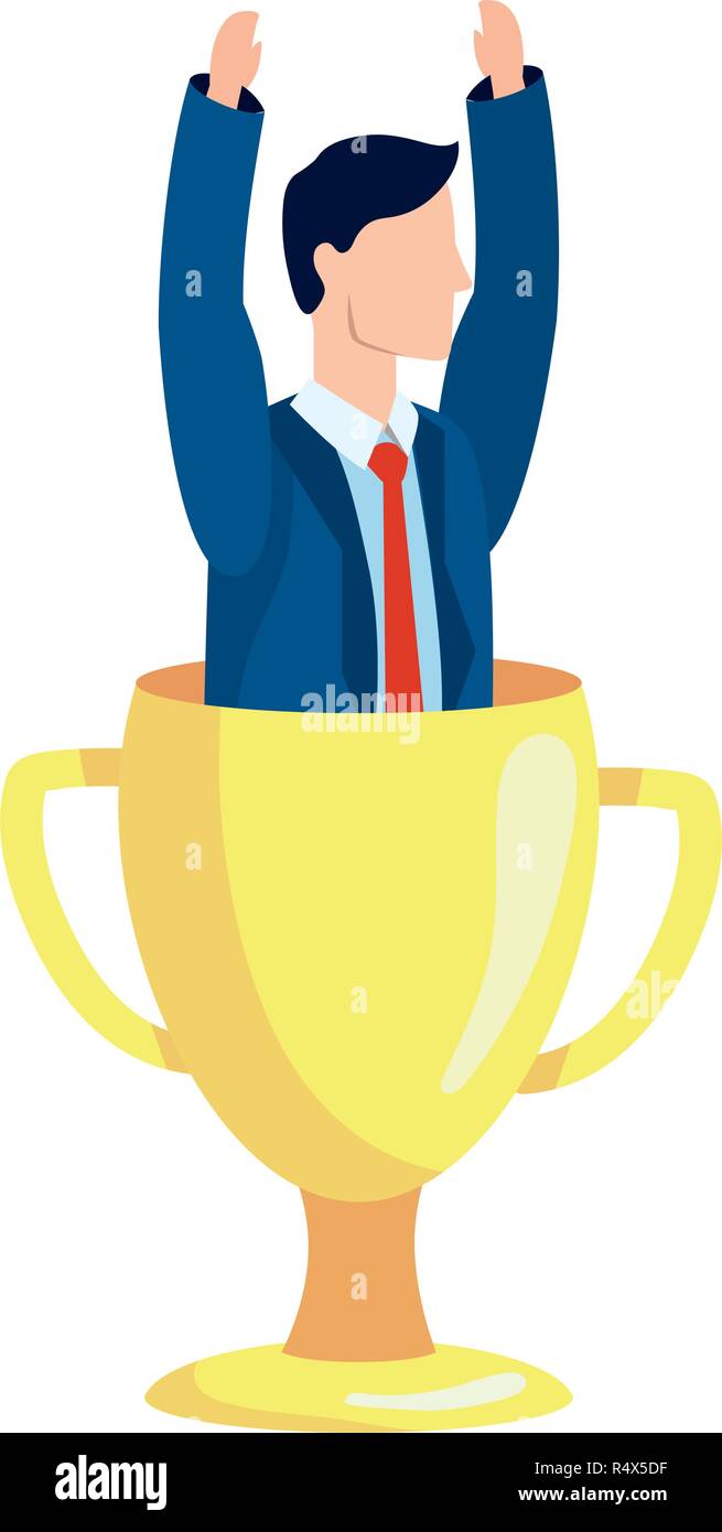 successful businessman avatar with trophy cartoon vector illustration ...