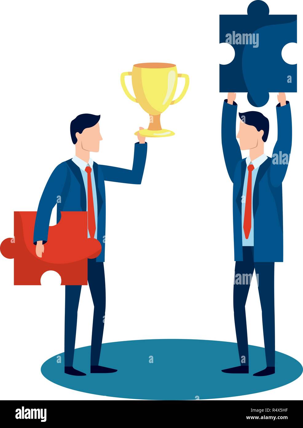 successful businessmen avatar with puzzle and trophy cartoon vector ...