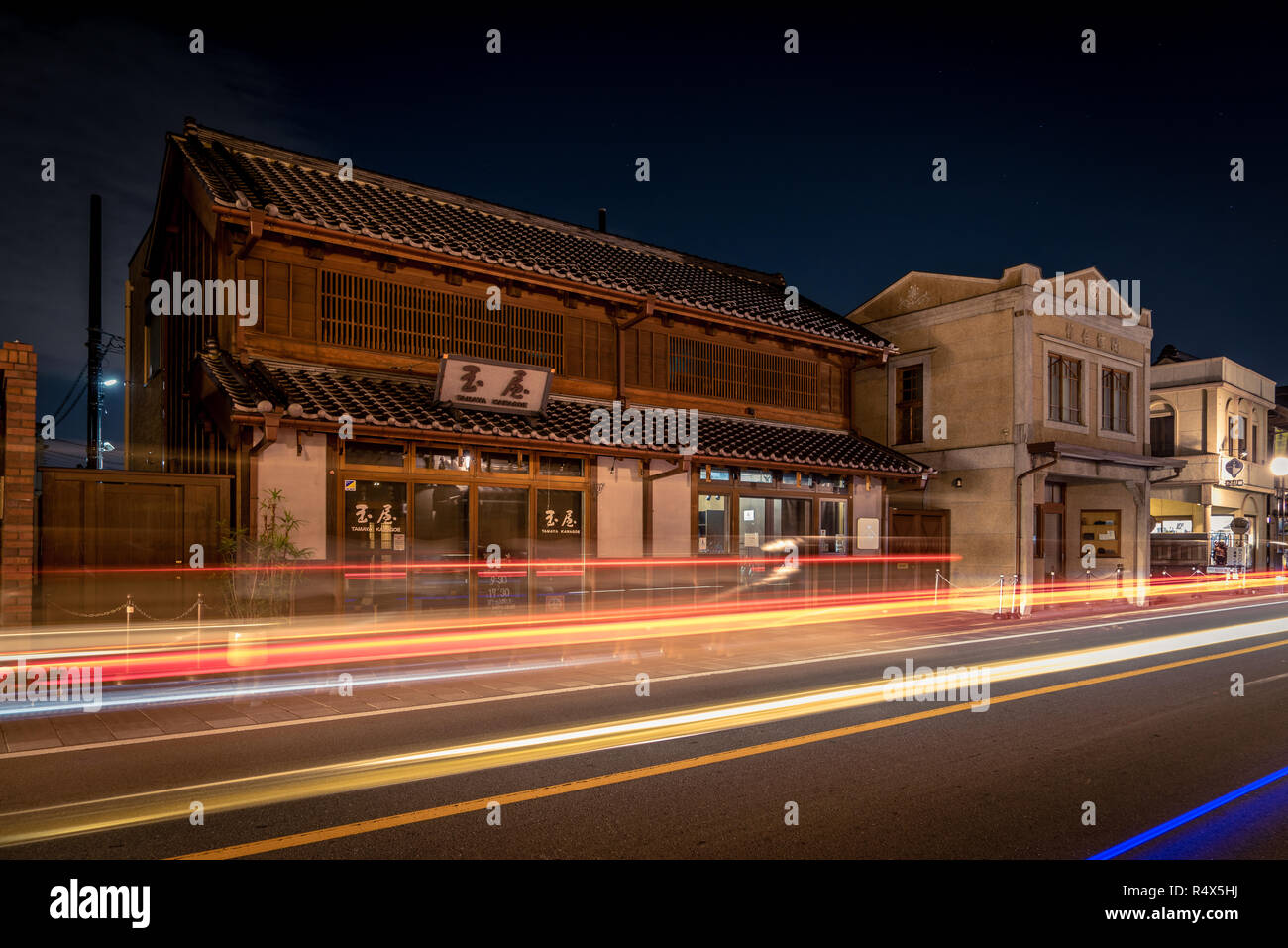 Night in old town Kawagoe. Known as little Edo it has a preserved ...